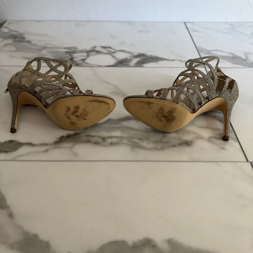 Nina | Shoes | Nina Metallic Strappy Stiletto Heels Shimmer Gold Silver ...